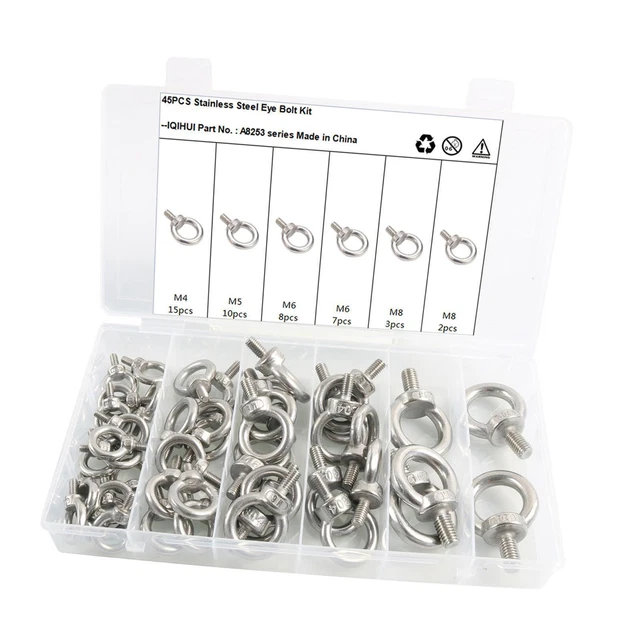 45 PIECES LIFTING Eyebolts Screws with Storage Case Stainless Steel Eye ...