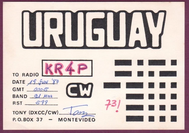 VINTAGE QSL RADIO Karte Montevideo Uruguay DXCC/CW Tony 19. Juni 1980 EUR 8,49 - PicClick DE