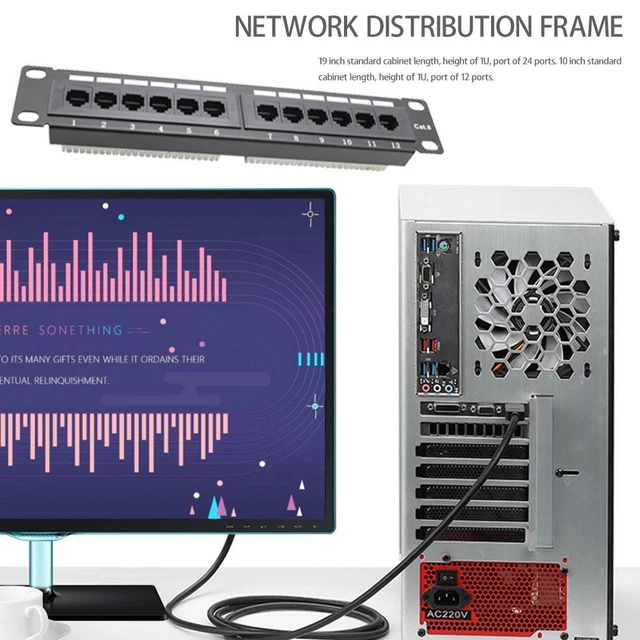 12 PORT CAT6 Patch Panel RJ45 Networking Wall Mount Rack Bracket (GL ...