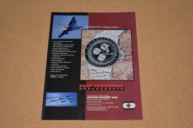 90S PILOT COMMANDER Chronograph Print Ad Fighter jet Chase Durer Ltd ...