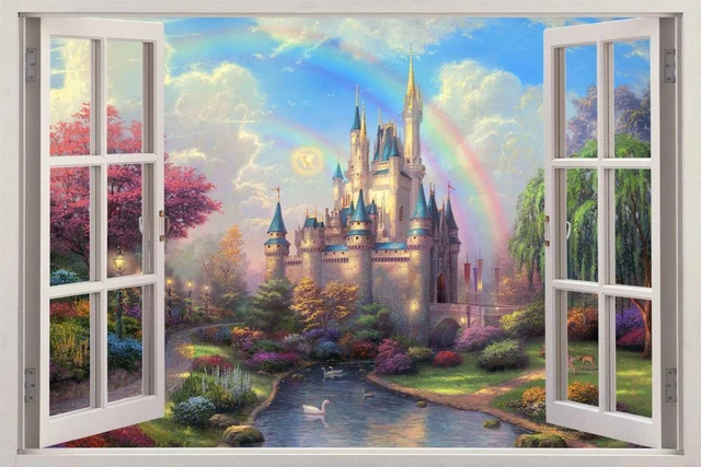 FANTASY PRINCESS CASTLE 3D Window View Decal WALL STICKER Decor Art ...