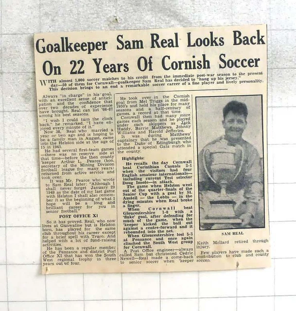 1967 GOALKEEPER SAM Real, 22 Years Of Cornish Soccer EUR 7,10 - PicClick FR