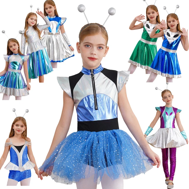 METALLIC ALIEN COSPLAY Tutu Dance Dresses Leotard Outer Space Halloween ...