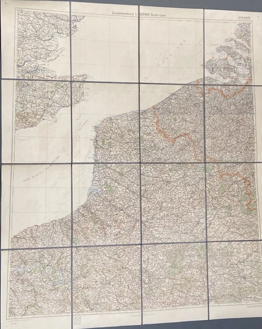 WWII GERMAN WALL Map Northeast France North of Normandy Backing Stamped ...