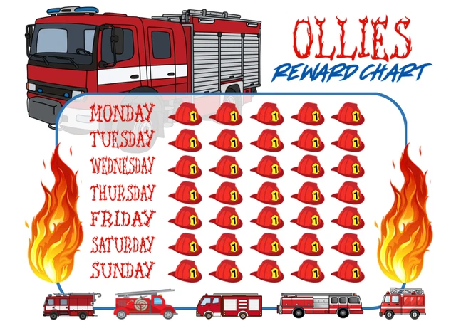 PERSONALISED FIRE ENGINE Truck Reward Chart Poster & Star Stickers £3. ...