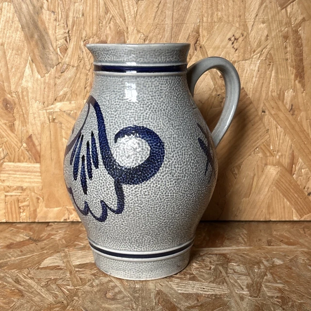 VINTAGE STAFFEL GERMAN Salt Glazed Stoneware Pitcher Jug Blue Hand ...