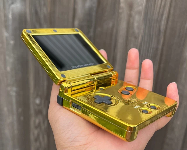 GLOSSY GOLD GAMEBOY Advance SP Modded Retro Console IPS Backlit &USB C ...