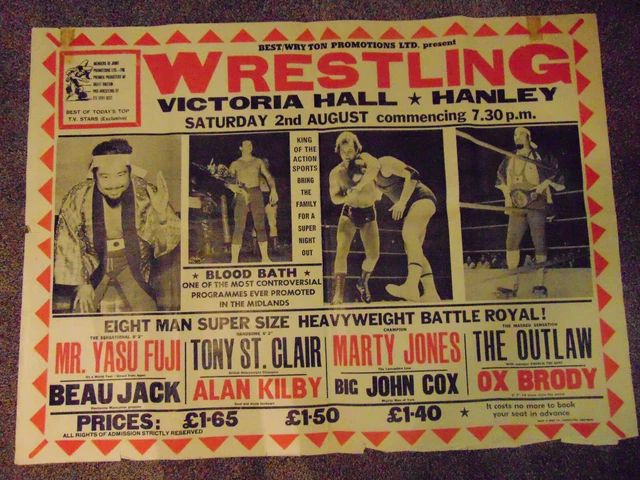 DOUBLE SIZED BRITISH wrestling poster (Marty Jones, Tony St Clair, Alan ...