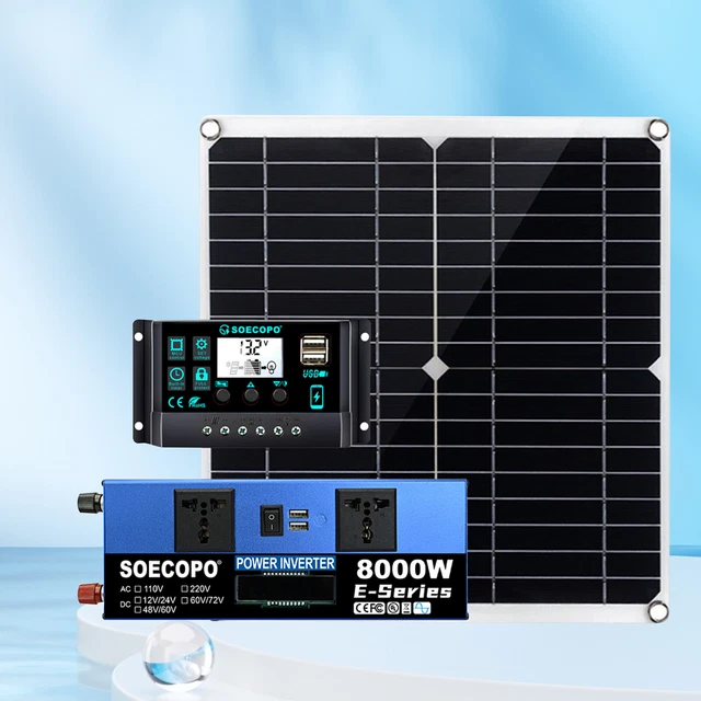 SOLAR PANEL KIT 8000W Power Inverter 200W 12V DC to 220V AC 100A ...