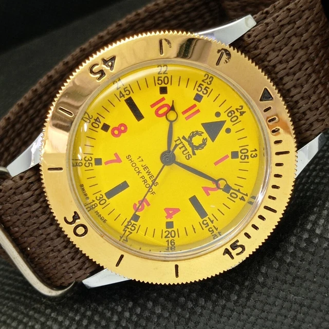 OROLOGIO SVIZZERO MECCANICO VECCHIO TITUS WINDING DA POLSO QUADRANTE ...