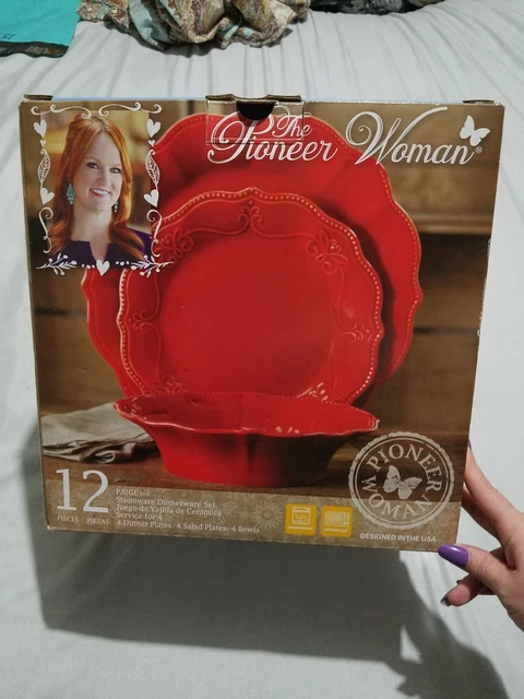 THE PIONEER WOMAN Paige Red Dinnerware Set 11 Piece New Open Box Plates ...