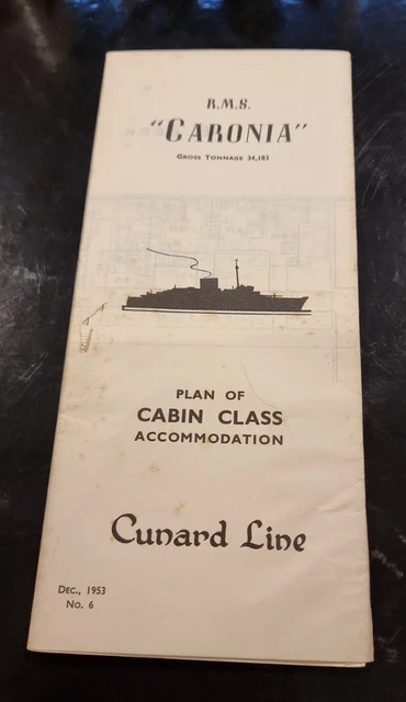 R.M.S. CARONIA CABIN Plan 1953 Cunard Line EUR 46,71 - PicClick FR