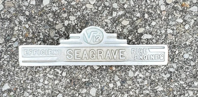VINTAGE RARE SEAGRAVE efficient fire engine V12 truck emblem part sign ...