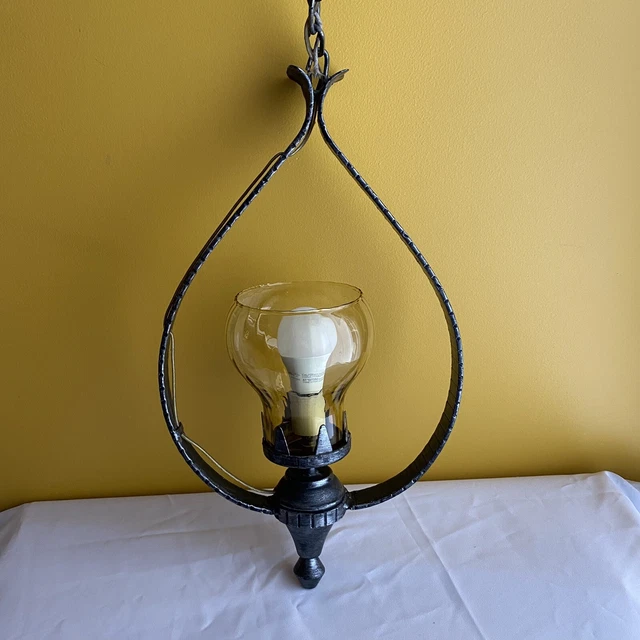 VINTAGE MEDIEVAL GOTHIC Style Cast Iron Hanging Ceiling Light Lamp made ...