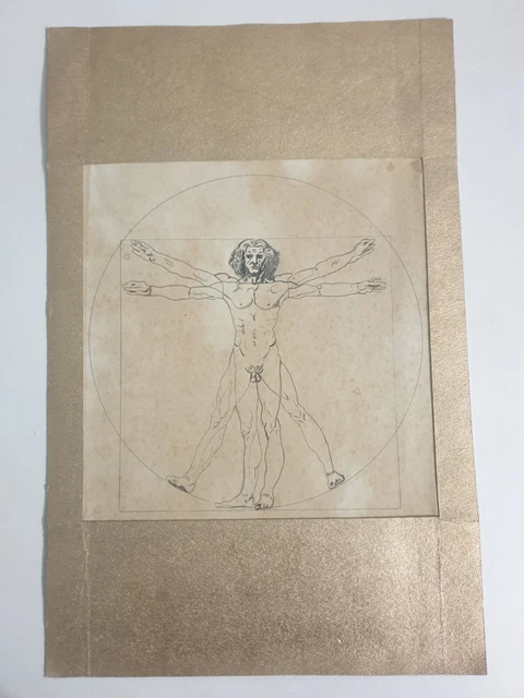 ANTIQUE PENCIL DRAWING After Leonardo Da Vinci Vitruvian Man Paper ...