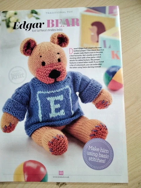 EDGAR BEAR SOFT toy Knitting Pattern. Double Knit. 23 cm tall when ...