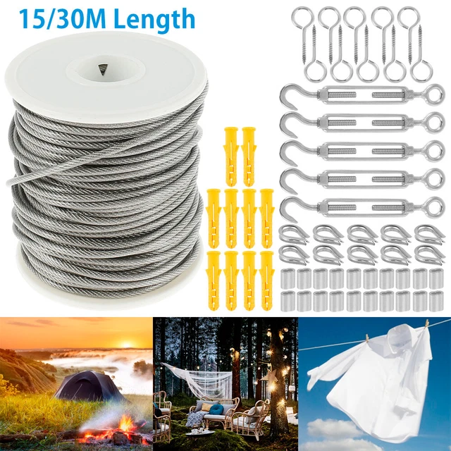 15/30M GARDEN WIRE Rope Fence Heavy Duty Stainless Steel Cable Railing Wire Kit≤ £11.35 ...