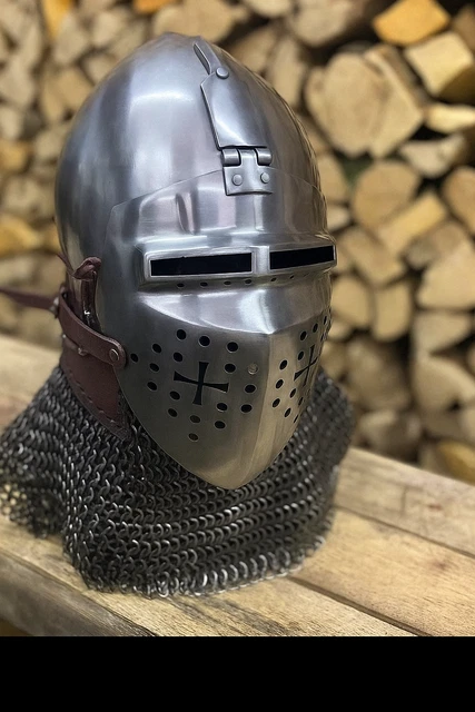 HELMET 14 GAUGE Steel Medieval Roa Bascinet Helmet SCA Knight Armor ...