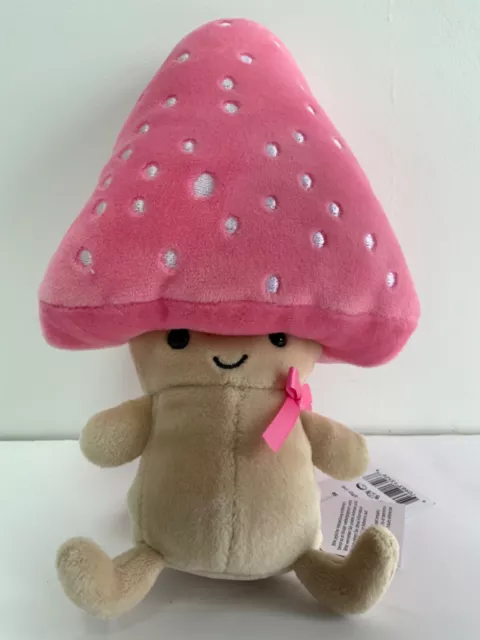Jellycat Fun Guy Pattie Mushroom Toadstool Soft Toy Plush Bnwt Pink Bow