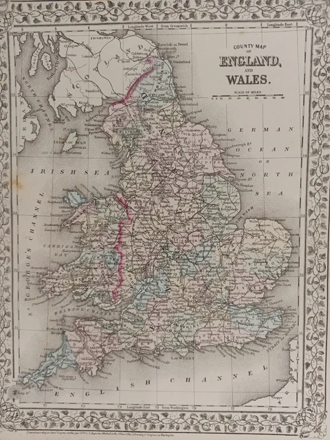1873 MITCHELL'S ATLAS County Map of England and Wales Authentic Hand ...