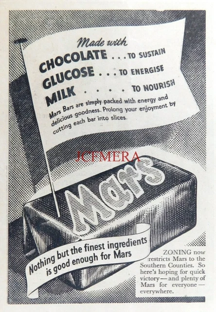 WW2 'MARS' CHOCOLATE Bars Advert, Small Original 1944 Print : 666/68 £2 ...