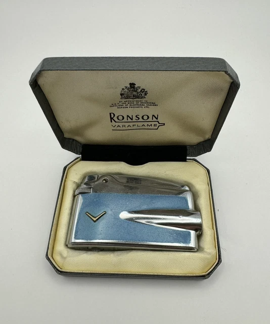 VINTAGE ''RONSON VARAFLAME& - Pocket Gas Lighter - Blue Lacquer ...