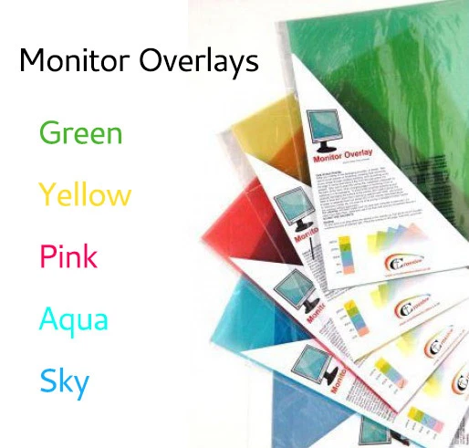 COLOURED TINTED MONITOR Screen Overlay Dyslexia Visual Stress 17, 19 ...
