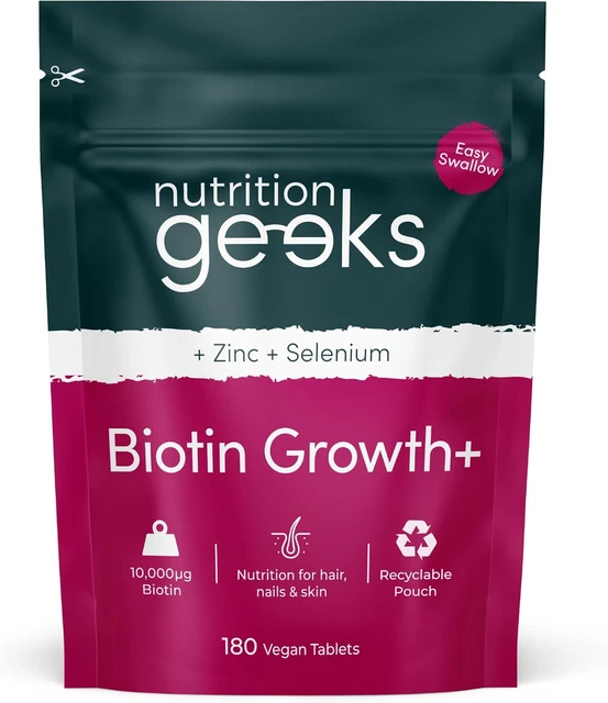 BIOTIN HAIR GROWTH Supplement 10,000mcg | 180 Vegan Tablets with Zinc ...