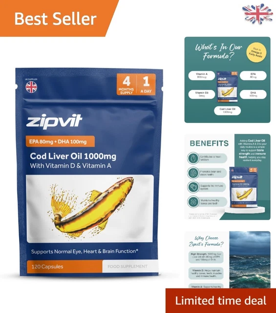 COD LIVER OIL 1000mg Softgel Capsules, 120 Count - Heart & Brain ...