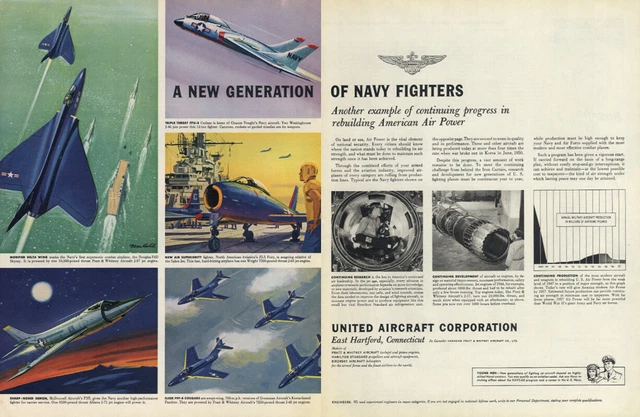 NEW GENERATION OF Navy Fighters United Aircraft ad 1954 F4D F7U-3 F9F-B ...
