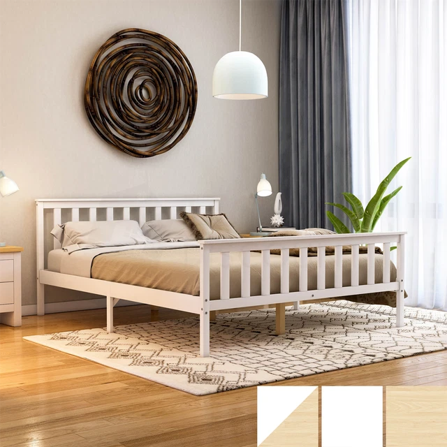 WOODEN BED FRAME Solid Pine White Single Double King Size Shaker Style High Foot £62.99 ...