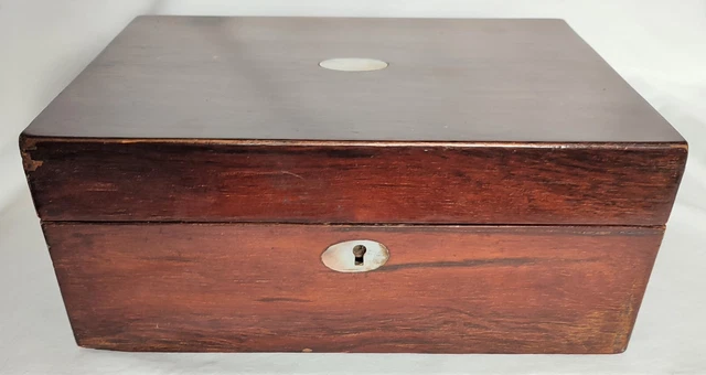 ANTIQUE VICTORIAN ROSEWOOD Veneer Workbox-MOP Lock Escutcheon ...