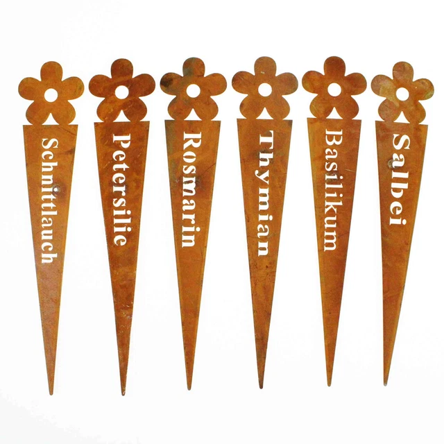 6 KRÄUTERSCHILDER ROST Metall Pflanzschilder Kräuterstecker ...