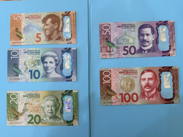 NEW ZEALAND BANKNOTES Set UNC Seven Series Polymer $5 $10 $20 $50 $100 ...