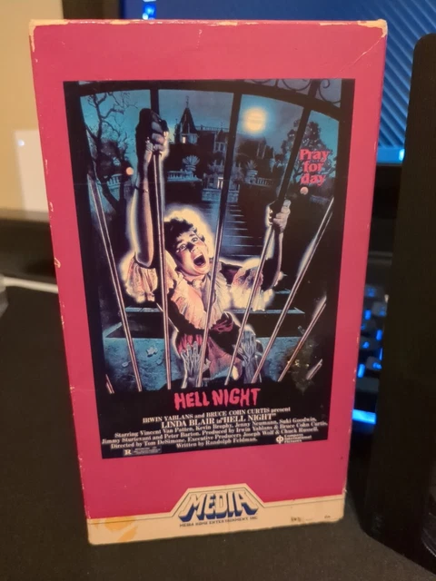 HELL NIGHT VHS LINDA BLAIR MEDIA VIDEO WHITE STRIPE BOX Horror/Suspense ...