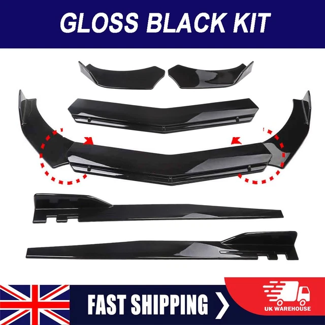UNIVERSAL GLOSSY SIDE Skirt Extension Splitter + Front Bumper Lip ...