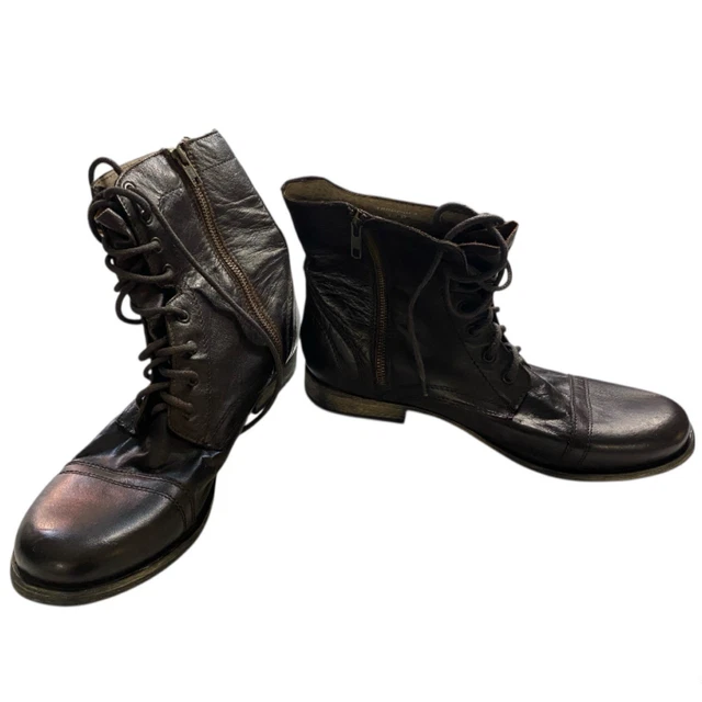 STEVE MADDEN TROOPA Dark Brown Leather Biker Combat Boots Size 12 D £49 ...