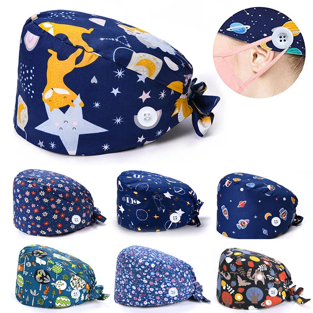 DOCTOR NURSE HAT Surgical Scrub Cap Adjustable Head Covers Hat With ...