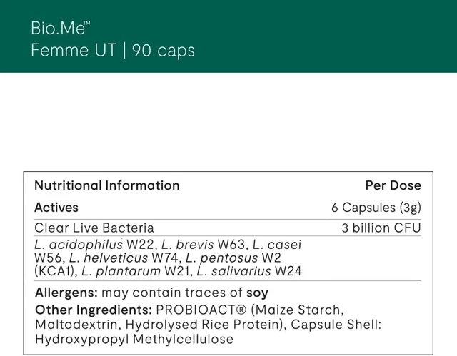 BIO.ME FEMME UT 90 Capsule - Clinically Researched Live Bacteria for ...