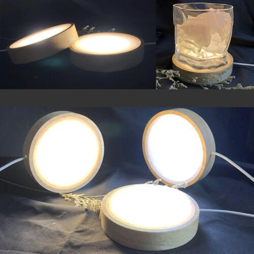 1.5M USB SOLID Wood LED Luminous Base Round Night Light Display Stand ...