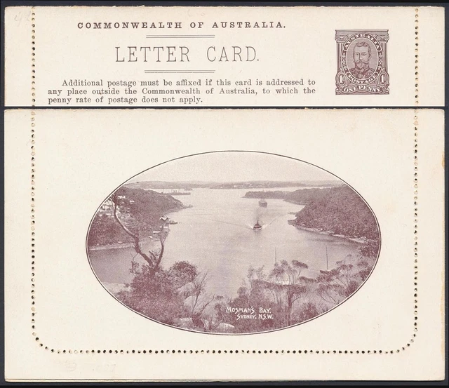 AUSTRALIA LETTERCARD 1911 KGV Fullface 1d purple, view 'Mosman's Bay ...