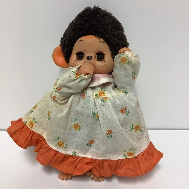 VINTAGE MONCHHICHI DOLL Sleep Eyes Holes in Ears Wearing Dress Not ...