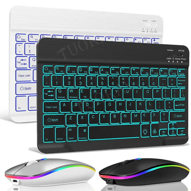 10& WIRELESS BACKLIT Bluetooth Keyboard Mouse For IOS Android Windows ...