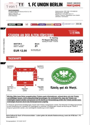 1 Fc Union Berlin Fc Bayern München Tickets ZU VERKAUFEN! - PicClick DE