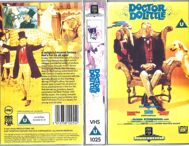 DOCTOR DOLITTLE (VHS Video Tape) Samantha Eggar, Rex Harrison [066] EUR ...