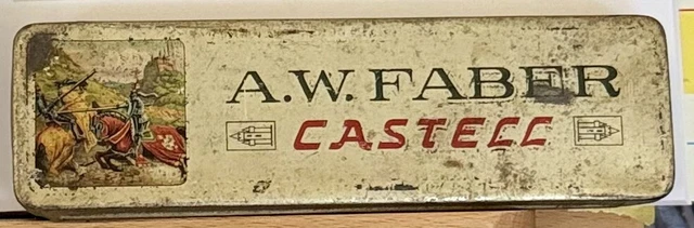ANTIQUE AW FABER Castell Pencil Tin. Jousting Knights Motif. Made In ...
