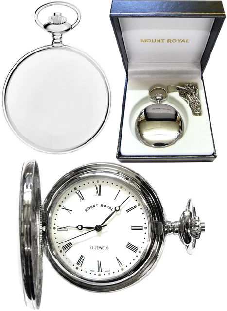 MOUNT ROYAL HUNTER Pocket Watch 17 Jewel Chrome-Plated, Free Engraving ...