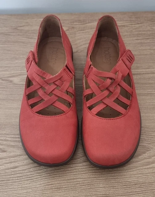 HOTTER SHARON RED Nubuck Cross Design Mary Jane Comfort Shoes Size UK 5 ...