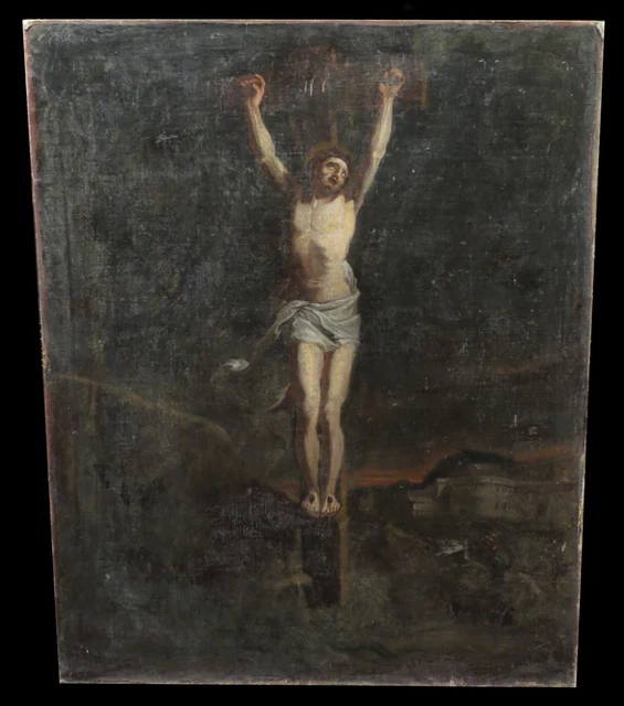 [CHRIST HUILE SUR toile XVIIème] La Crucifixion. EUR 450,00 - PicClick FR