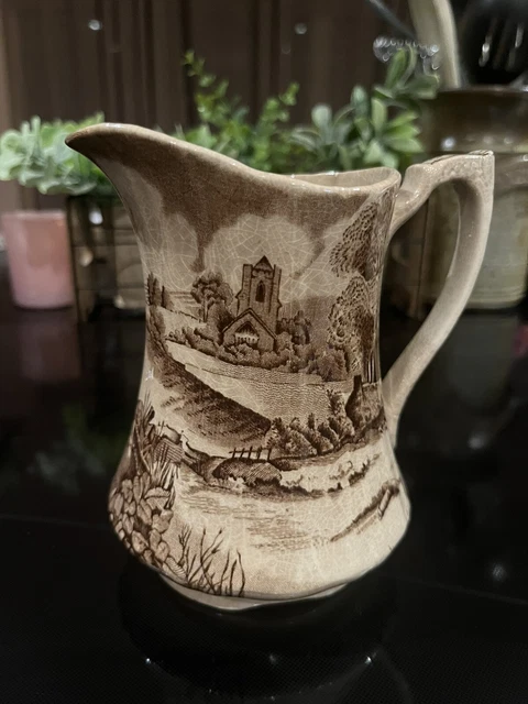 VINTAGE ALFRED MEAKIN ‘Pastoral’ Jug - Country Scene In Sepia Tones ...